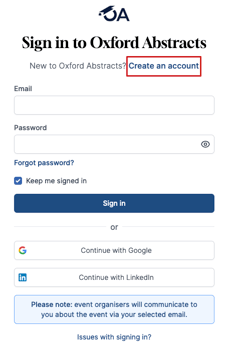 Creating an account with Oxford Abstracts and logging in