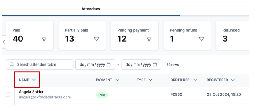 How to manage orders and edit the attendee table