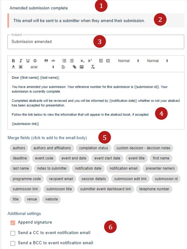 Amending template emails